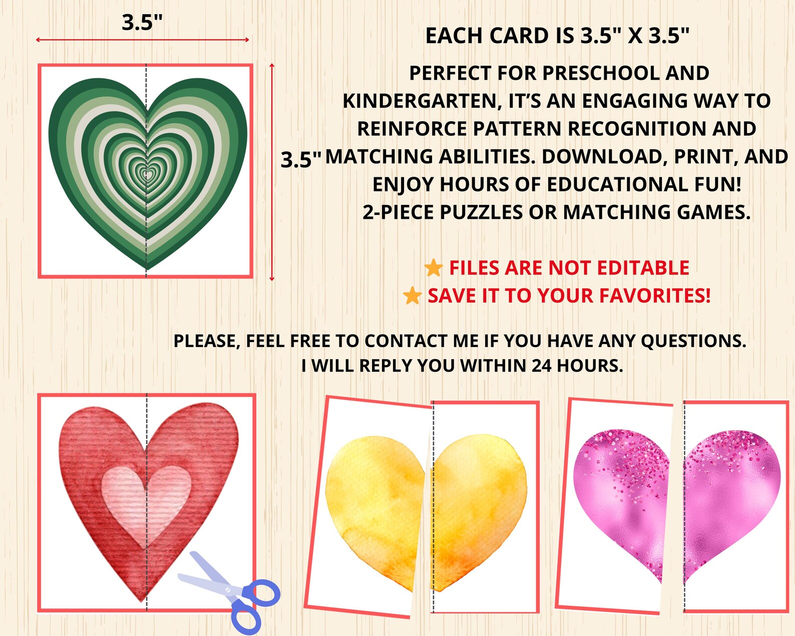 Heart Matching Game,valentine's Day Matching Activity,two Pieces Puzzle ...