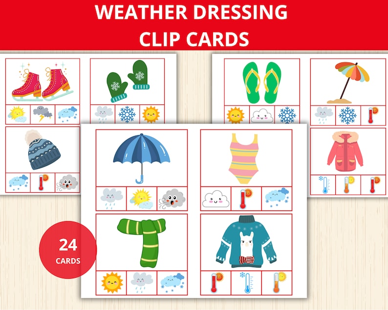 Weather Dressing Clip Cards, Weather Temperature Dressing for Kids ...