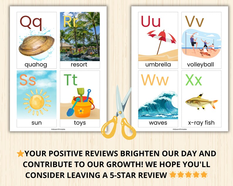 Summer Alphabet Cards,summer Flashcards,summer Montessori,educational ...