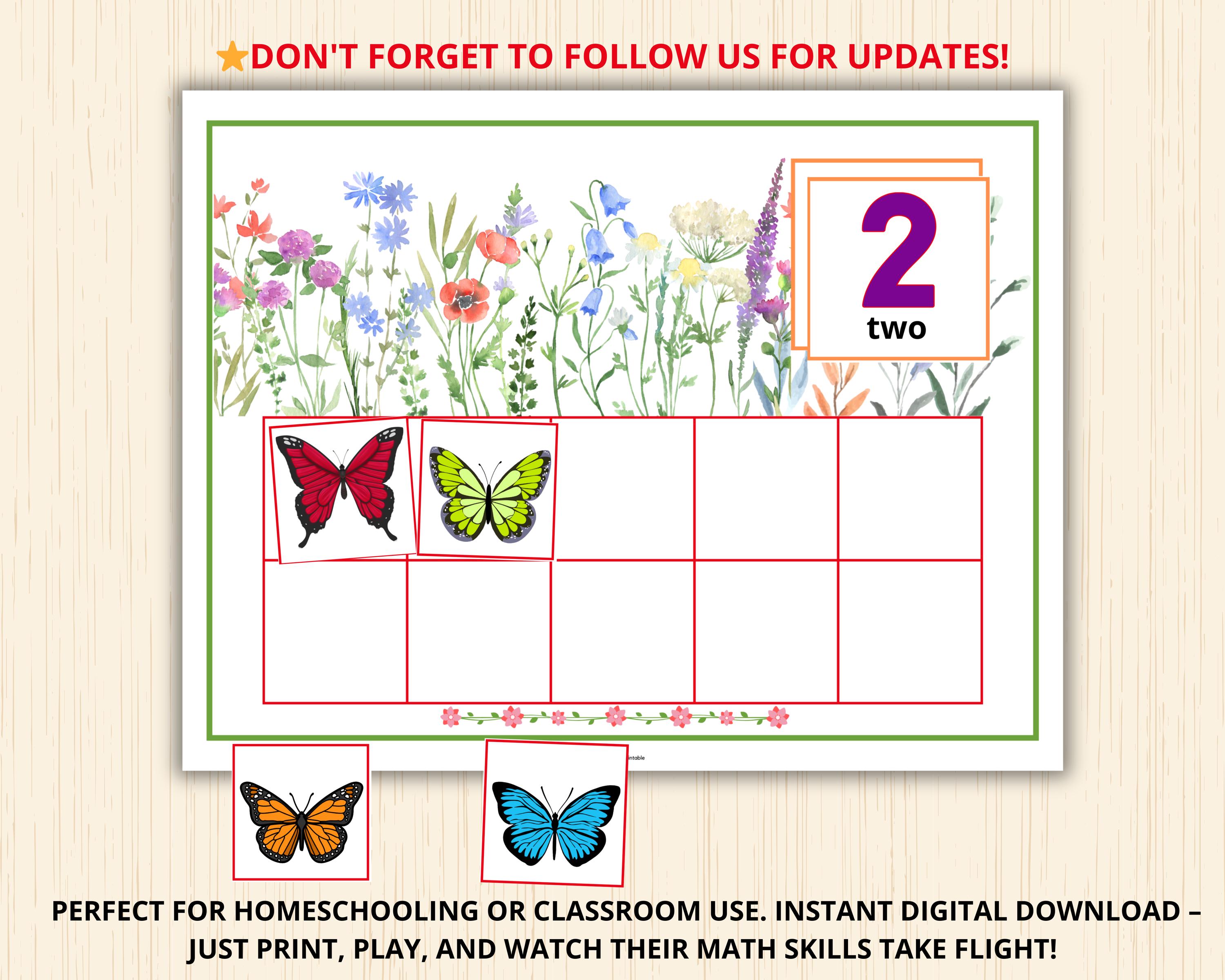 Butterfly Ten Frame,numbers 1-10,butterfly Preschool Activity,insect ...
