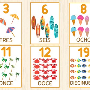 Summer Number Flashcards,numbers 1-20,numbers Bilingual Flashcards ...