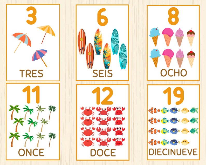 Summer Number Flashcards,numbers 1-20,numbers Bilingual Flashcards ...