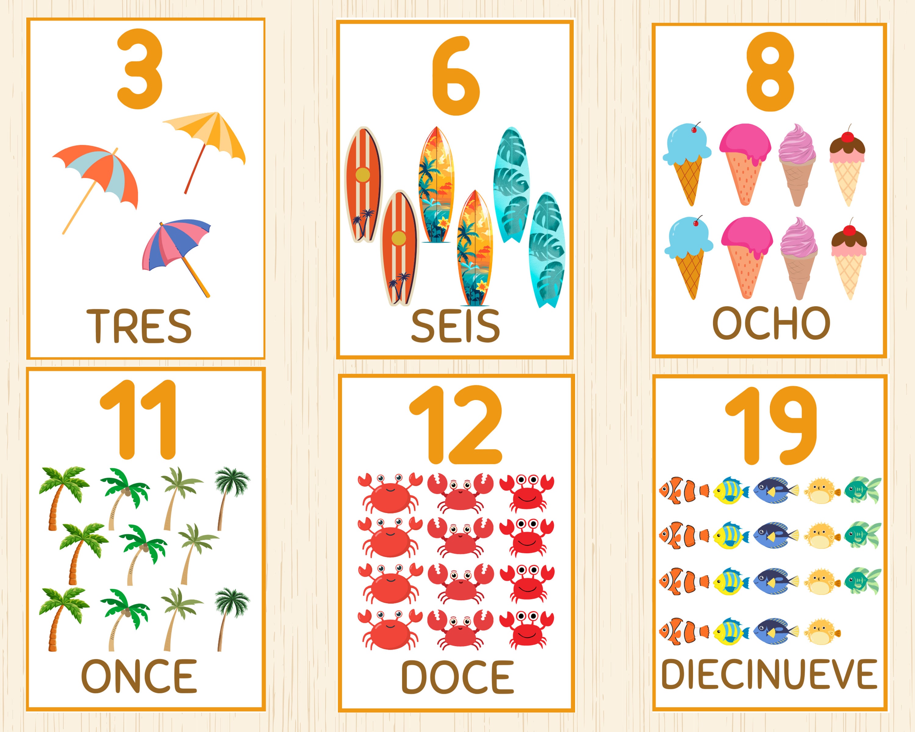 Summer Number Flashcards,numbers 1-20,numbers Bilingual Flashcards ...