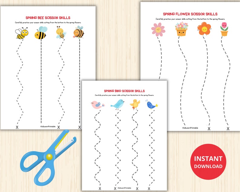 Spring Cutting Practice, Scissor Skills Worksheet, Spring Scissor ...