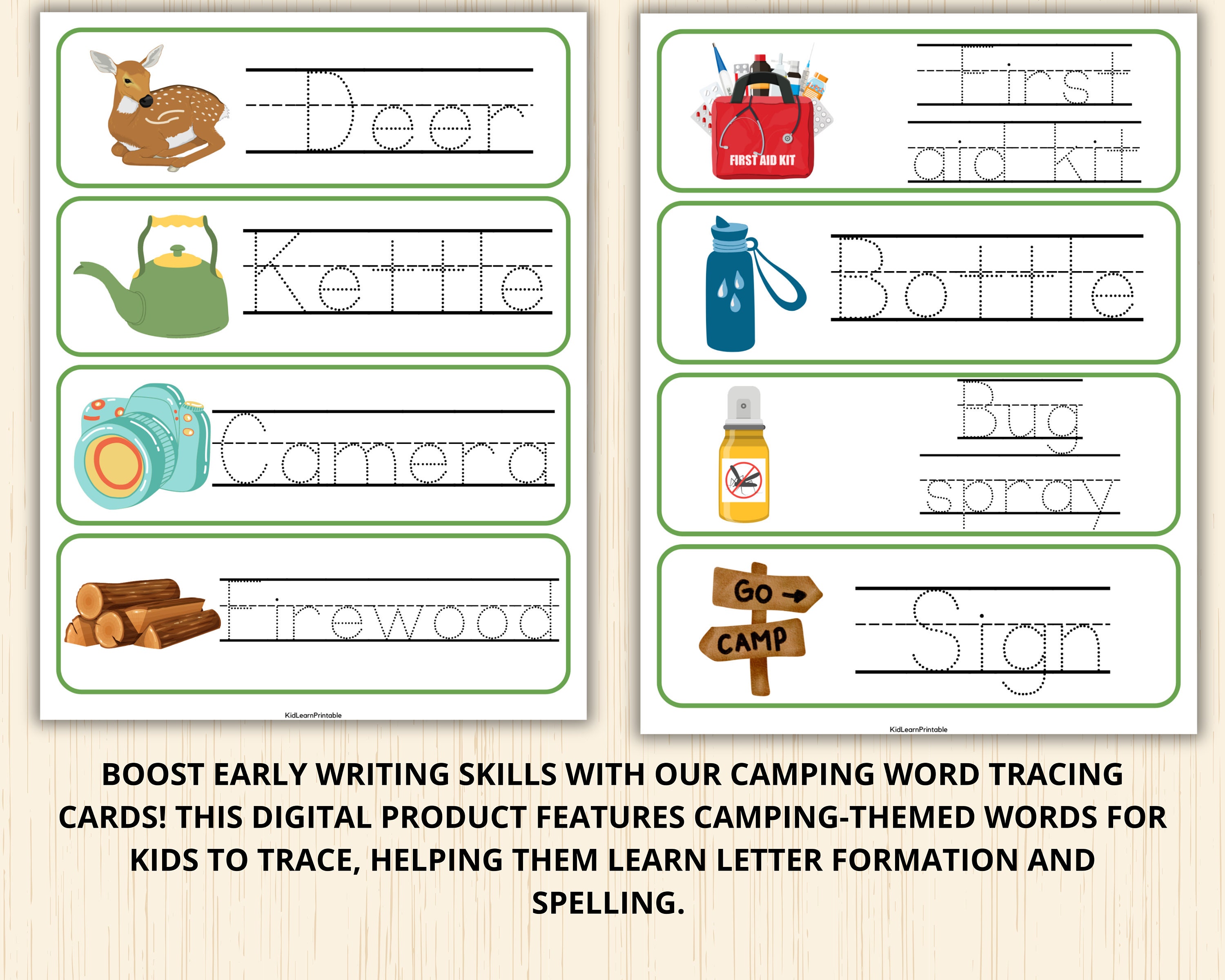 Camping Word Tracing Cards,camping Montessori,camping Flashcards ...