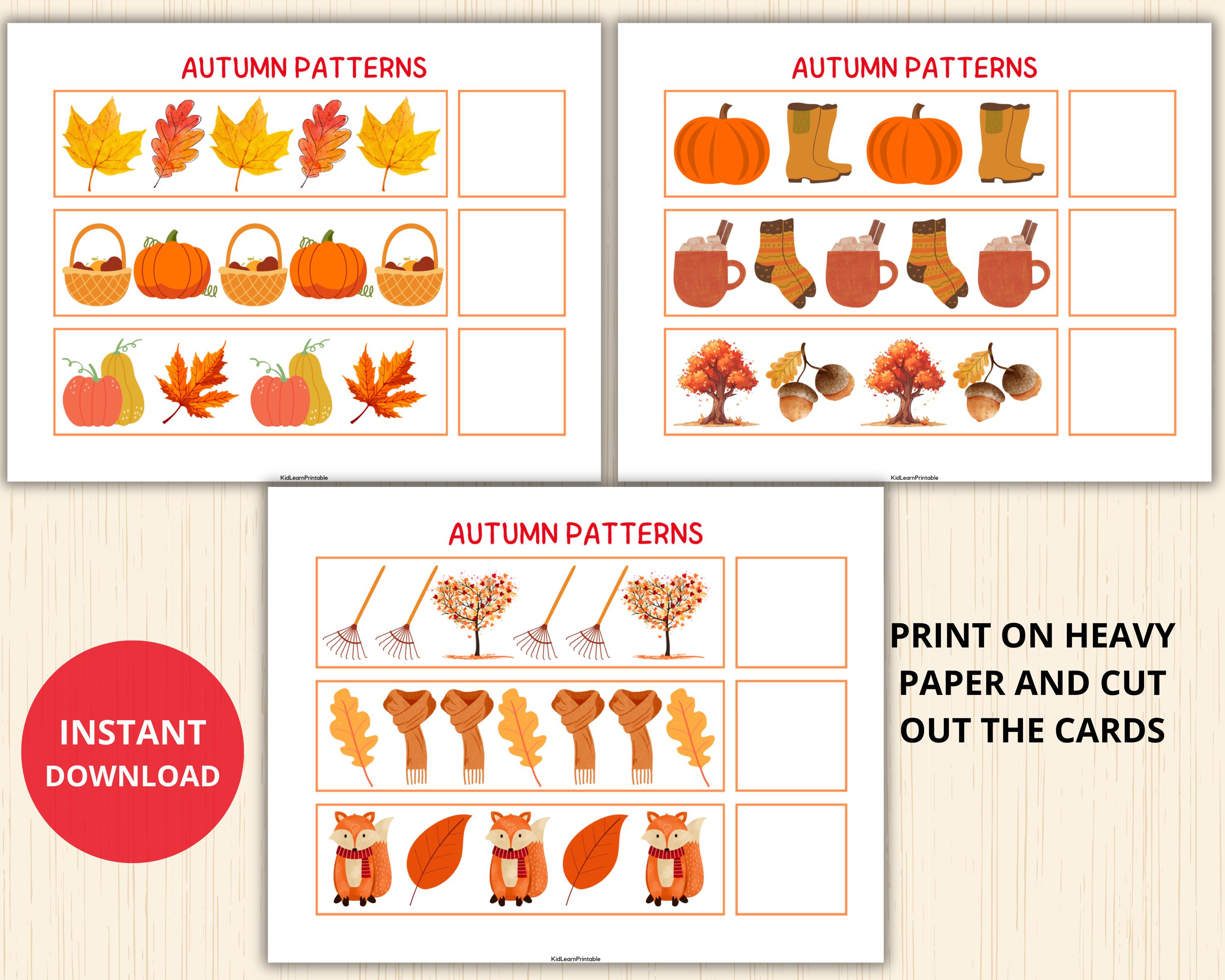 Autumn Patterns,fall Montessori,pattern Worksheets,homeschool Learning ...