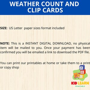 Weather Count and Clip Cards,numbers 1-10,preschool,weather Activities ...
