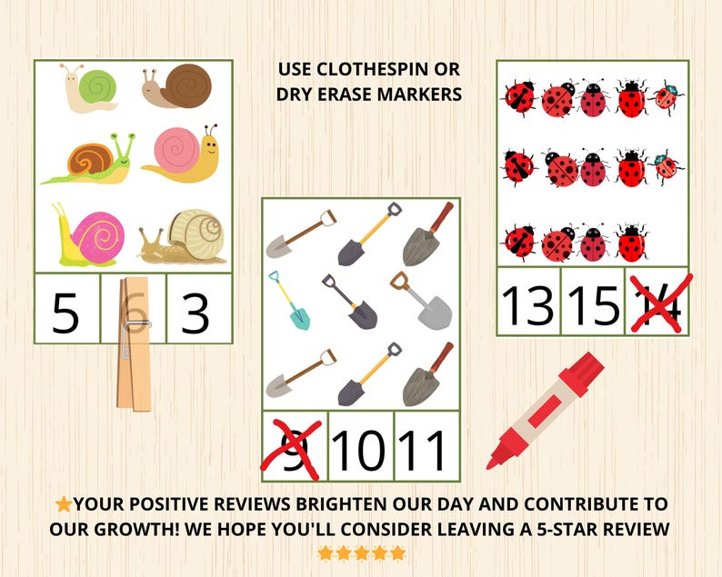 Garden Count and Clip Cards,garden Counting Clip,number 1-10,number ...