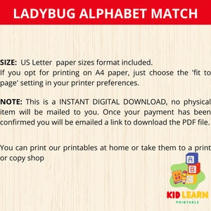 Ladybug Letter Match, Preschool Letters,alphabet Matching Game,alphabet ...