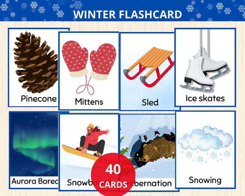 Winter Flashcards,winter Vocabulary,winter Montessori Preschool,holiday ...