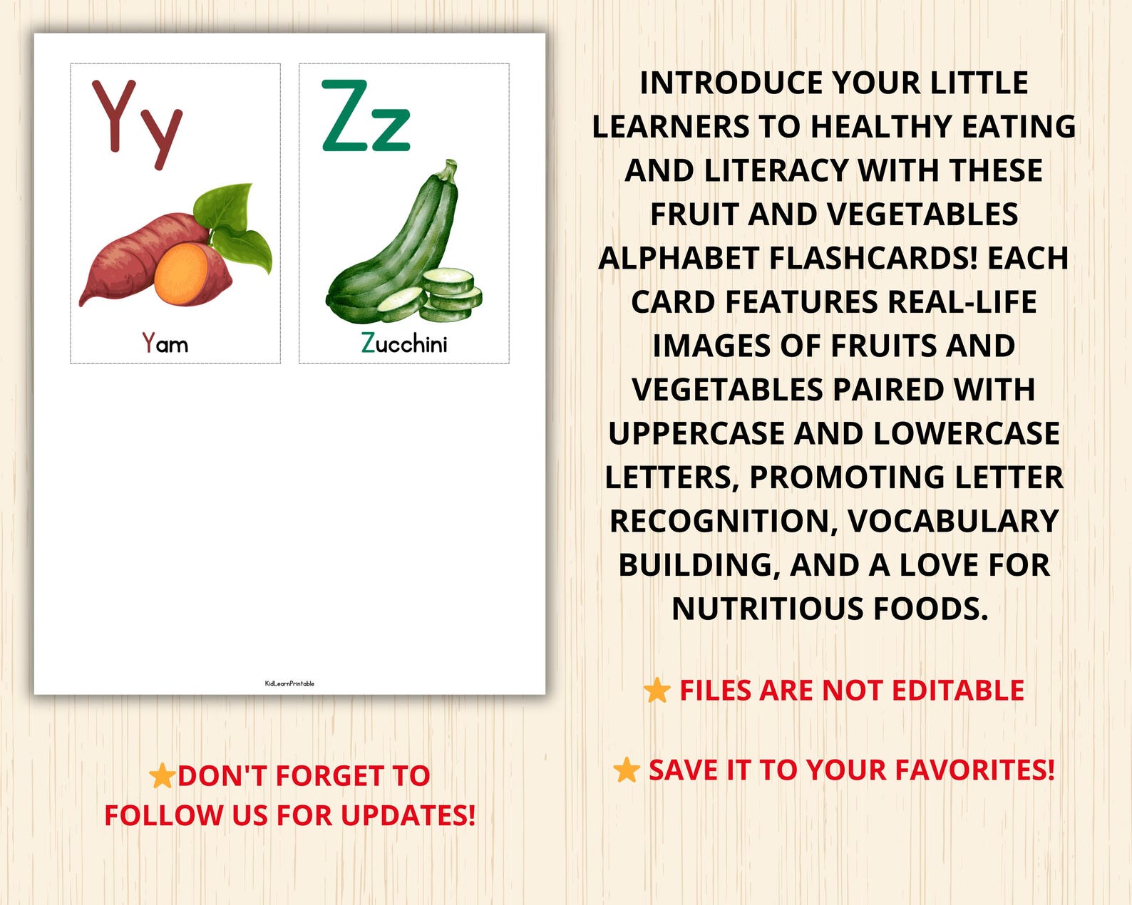 Fruit and Vegetables Alphabet Flashcards,fruit and Veggies Vocabulary ...