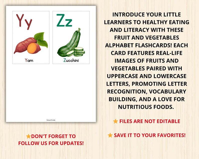 Fruit and Vegetables Alphabet Flashcards,fruit and Veggies Vocabulary ...