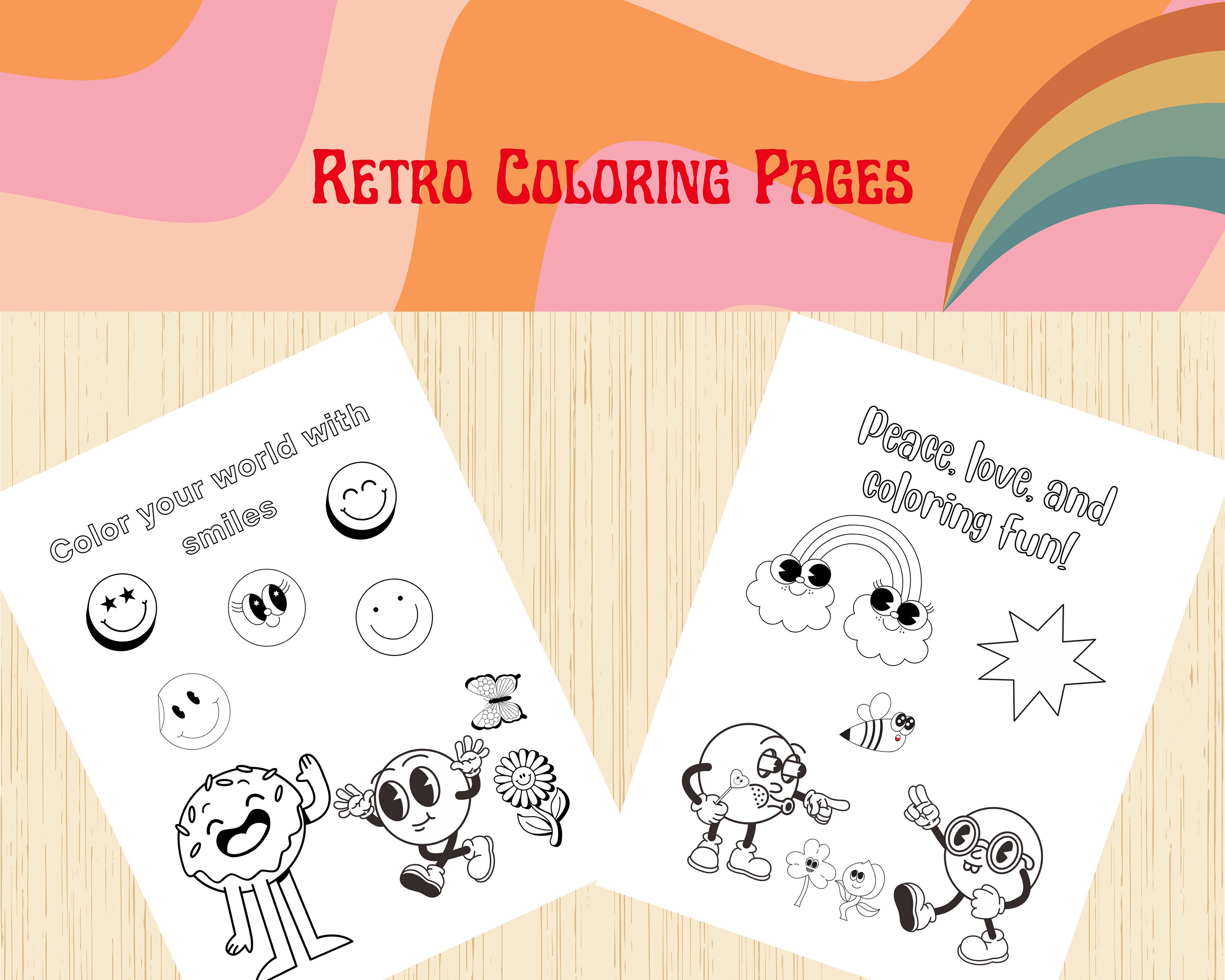 Groovy Colouring Pages Positive Coloring Pagesretro Coloring - Etsy