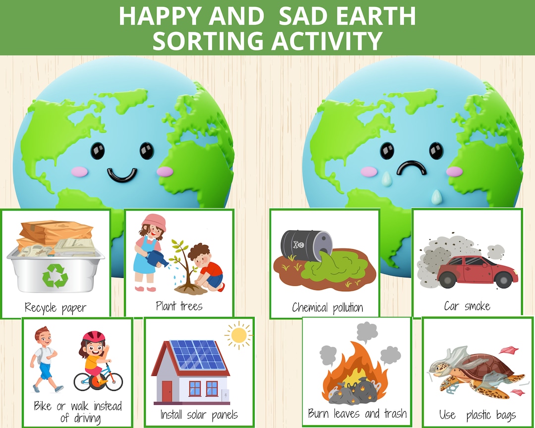 Happy Earth Sad Earth Sorting Activity,earth Day Montessori Preschool ...
