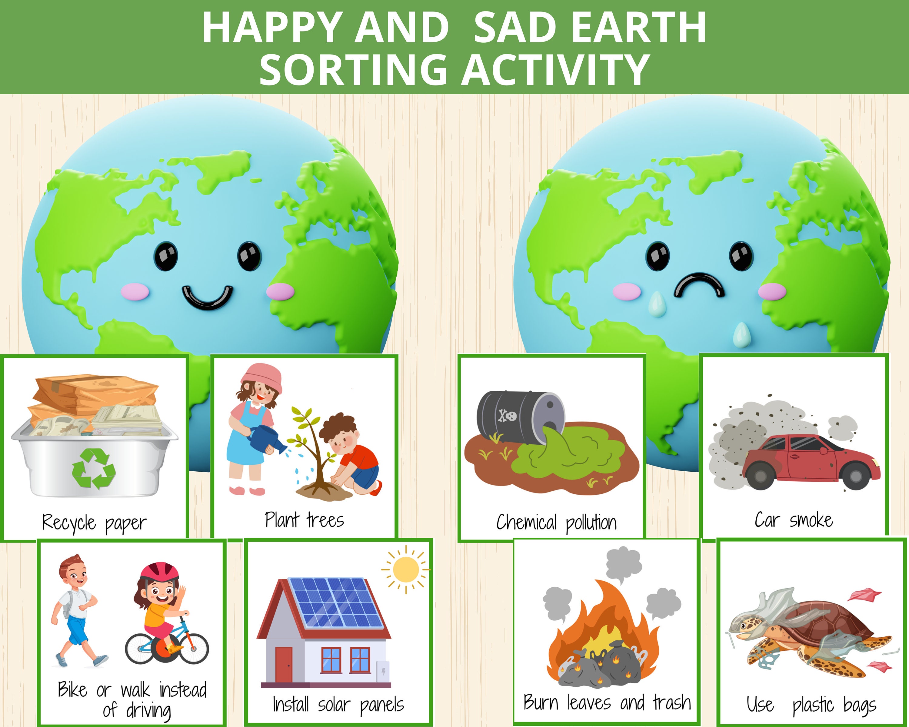 Happy Earth Sad Earth Sorting Activity,earth Day Montessori Preschool ...