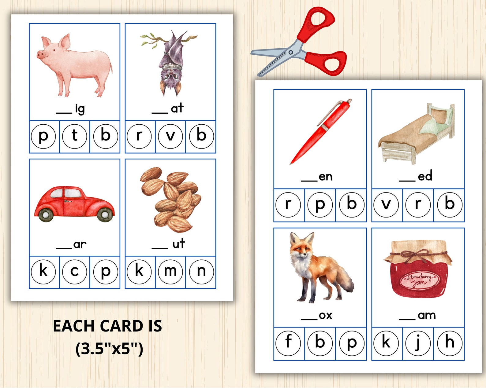 CVC Word Clip Cards, Beginning Sound, Alphabet Phonics, Montessori ...