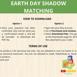 Earth Day Shadow Matching Cards, Earth Day Flashcards,environmental ...