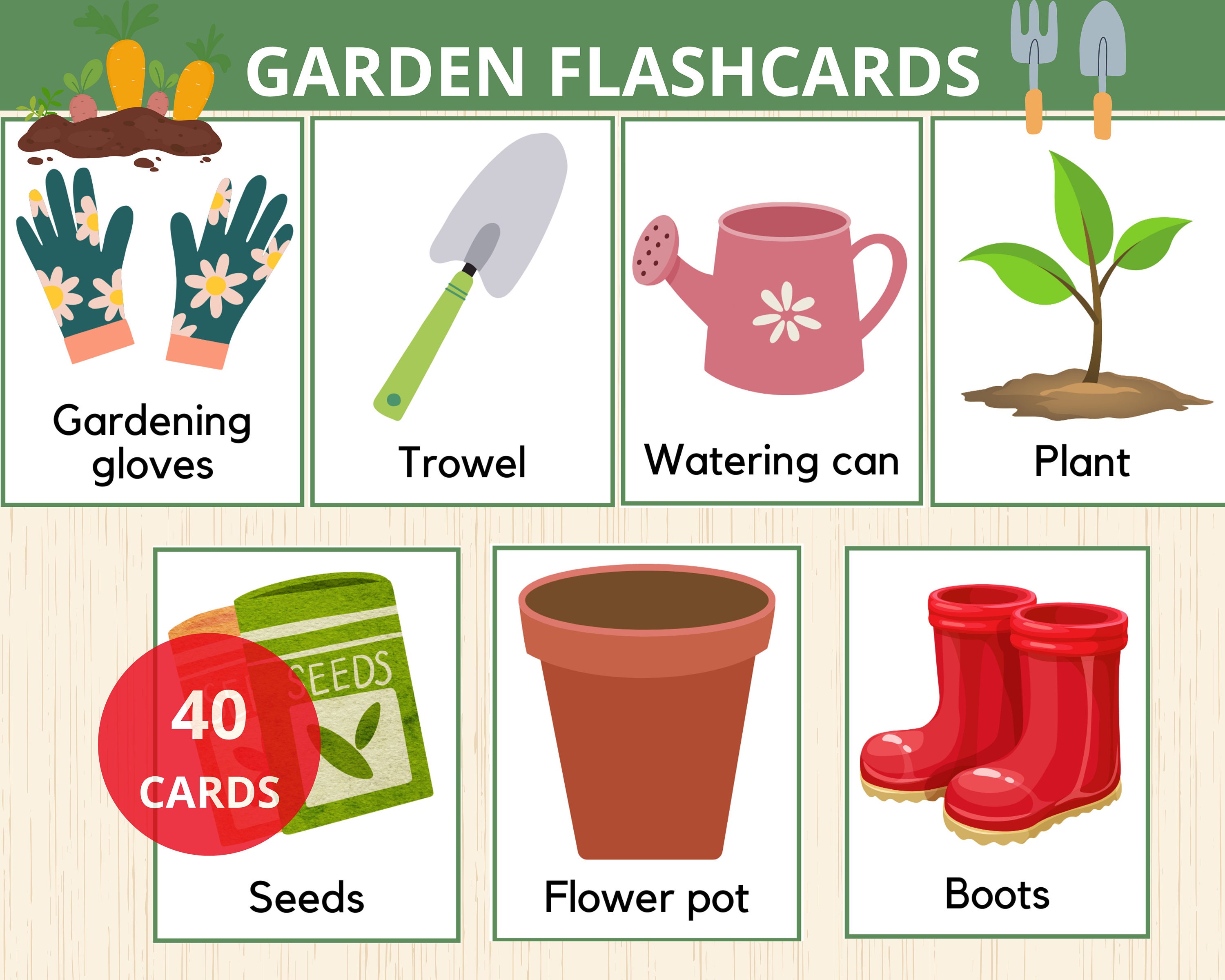 Montessori Garden Cards, Preschool Printable, Garden Flashcards ...