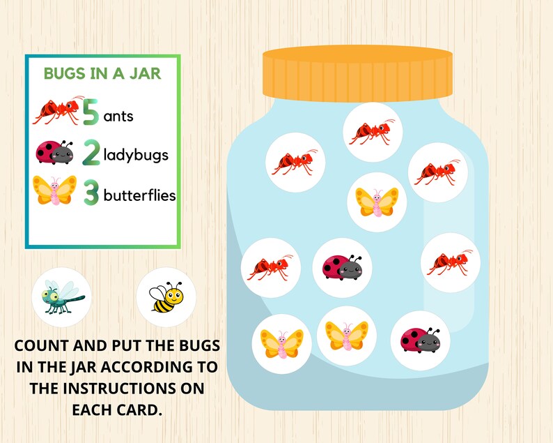 Bug in a Jar Counting Activity, Pretend Play,insect Busy Book, Bug Unit ...