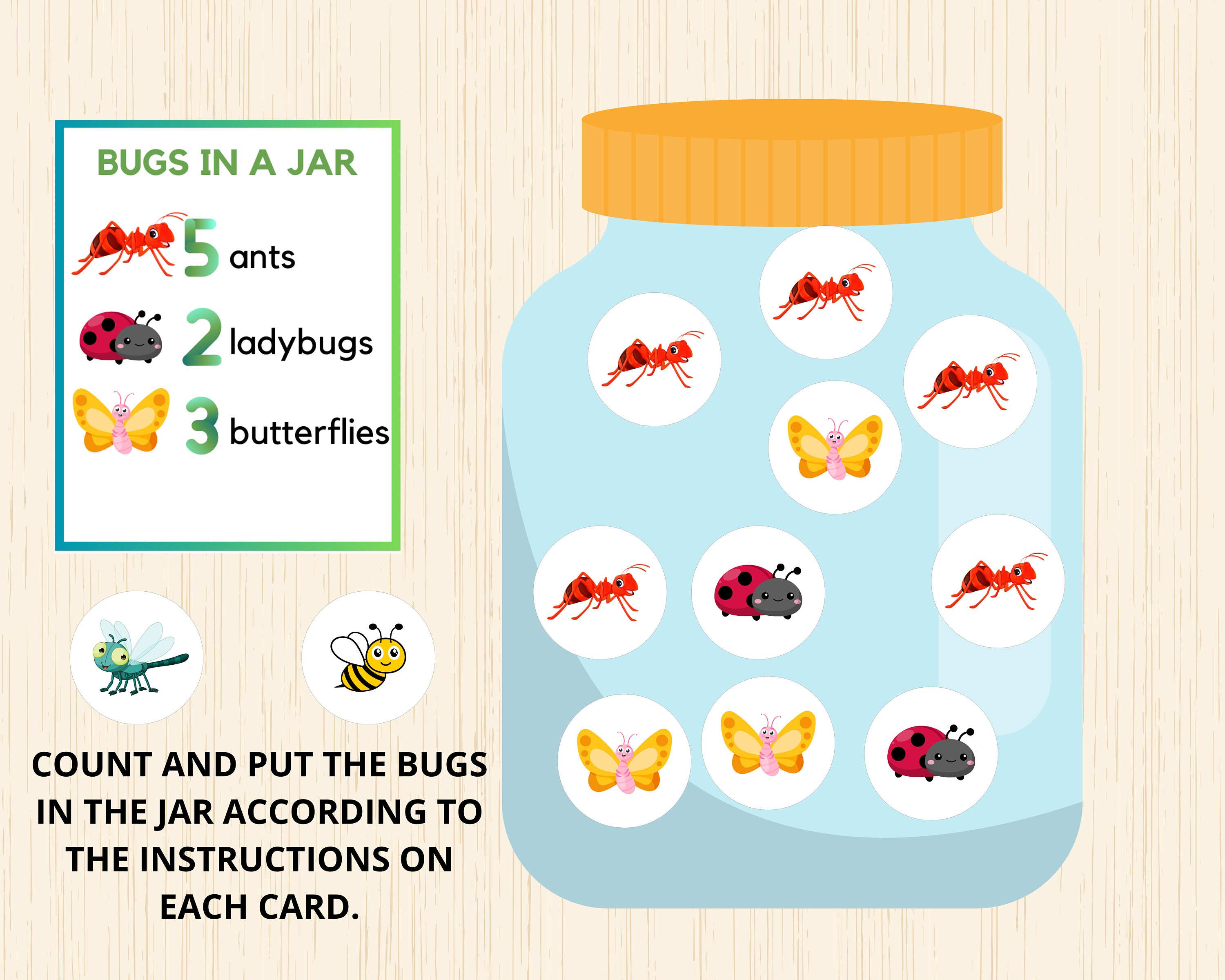 Bug in a Jar Counting Activity, Pretend Play,insect Busy Book, Bug Unit ...