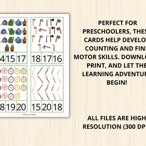 Camping Count and Clip Cards,numbers 1-20,camping Flashcards,summer ...