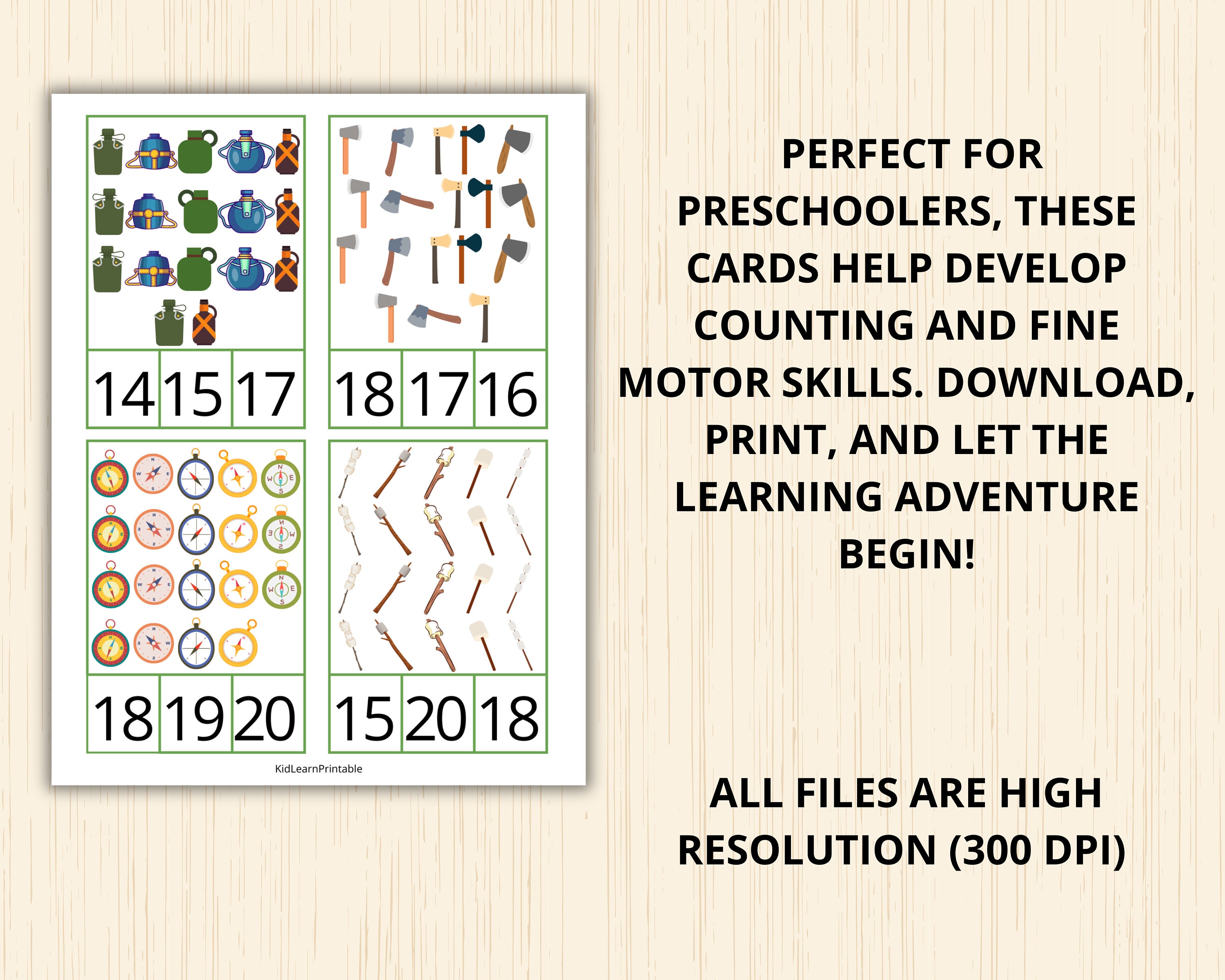 Camping Count and Clip Cards,numbers 1-20,camping Flashcards,summer ...