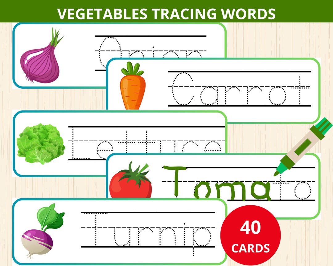 Vegetables Words Tracing,vegetables Tracing Worksheets,vegetables ...