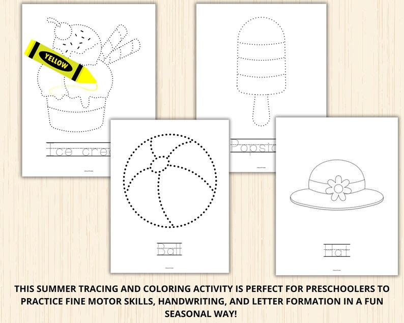Summer Tracing Worksheets,summer Coloring Page,summer Tracing Practice ...