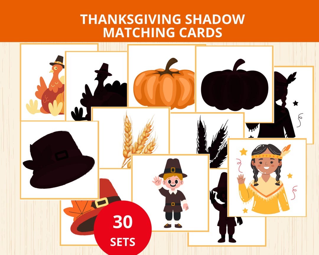 Thanksgiving Shadow Matching Cards,autumn Montessori Activity ...