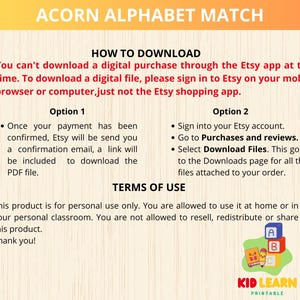 Acorn Alphabet Match,preschool Letters,alphabet Matching Game,letter ...
