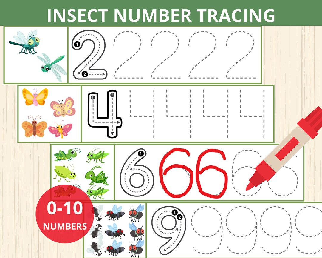 Insect Number Tracing,handwriting Practice Worksheets,writing Skills ...