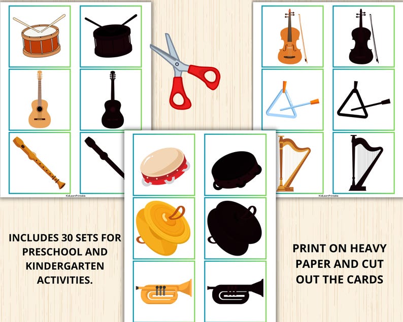 Music Instruments Shadow Matching Cards,music Preschool Activity ...