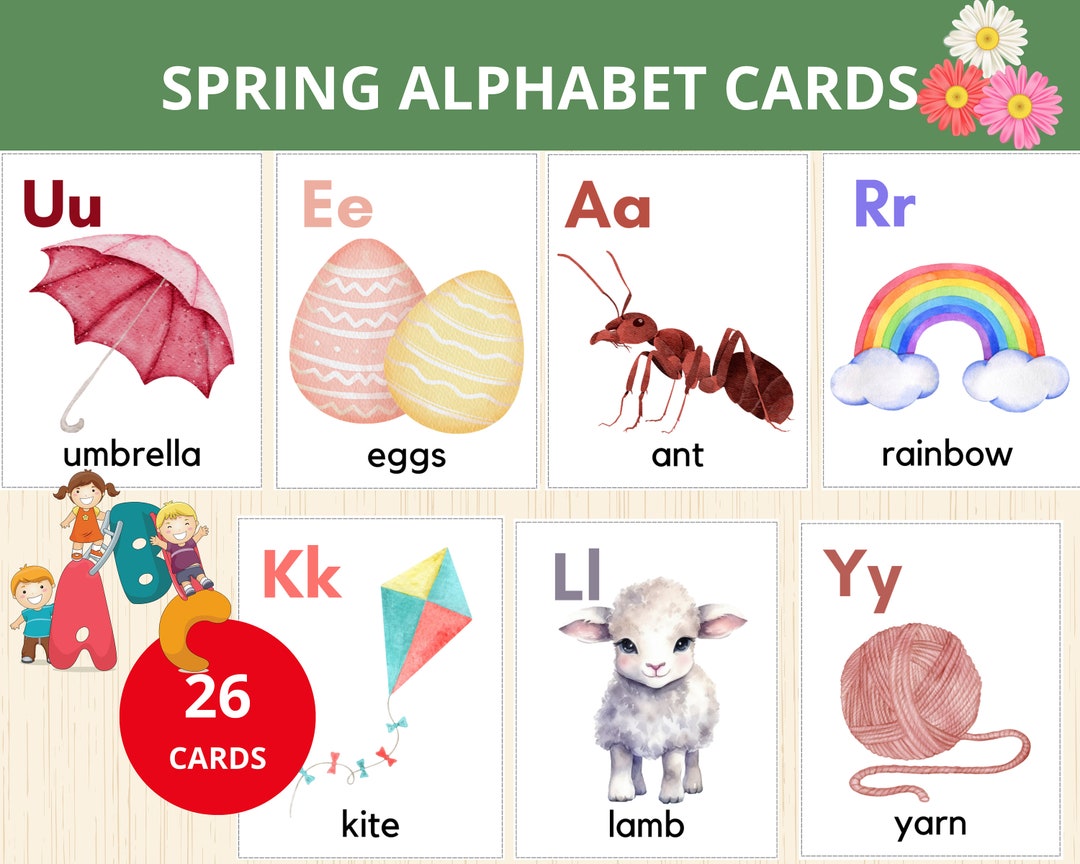 Spring Alphabet Card,alphabet Flashcards, Spring Alphabet Flash Cards ...