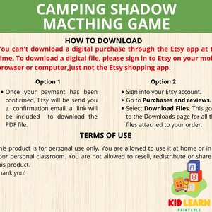 Camping Shadow Matching,camping Flashcards,camping Worksheet,preschool ...