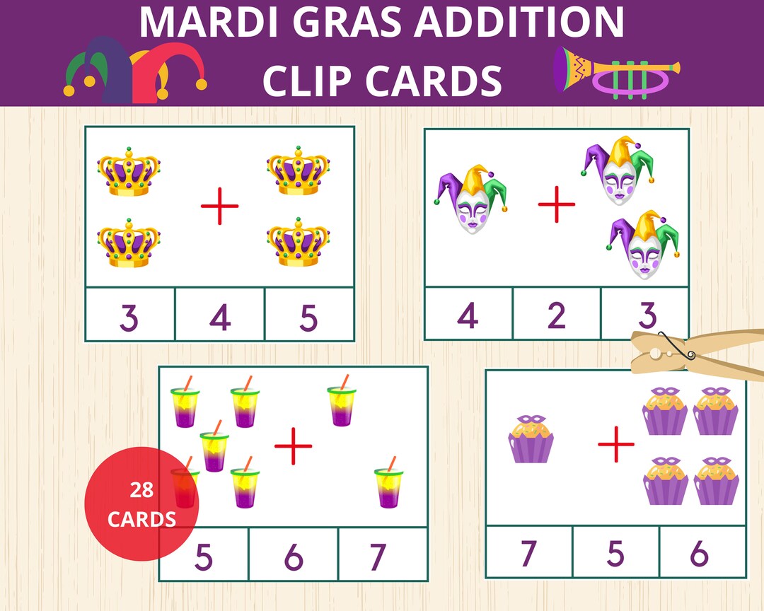 Montessori Printable Math Activity for Preschool, Addition Clip Cards ...