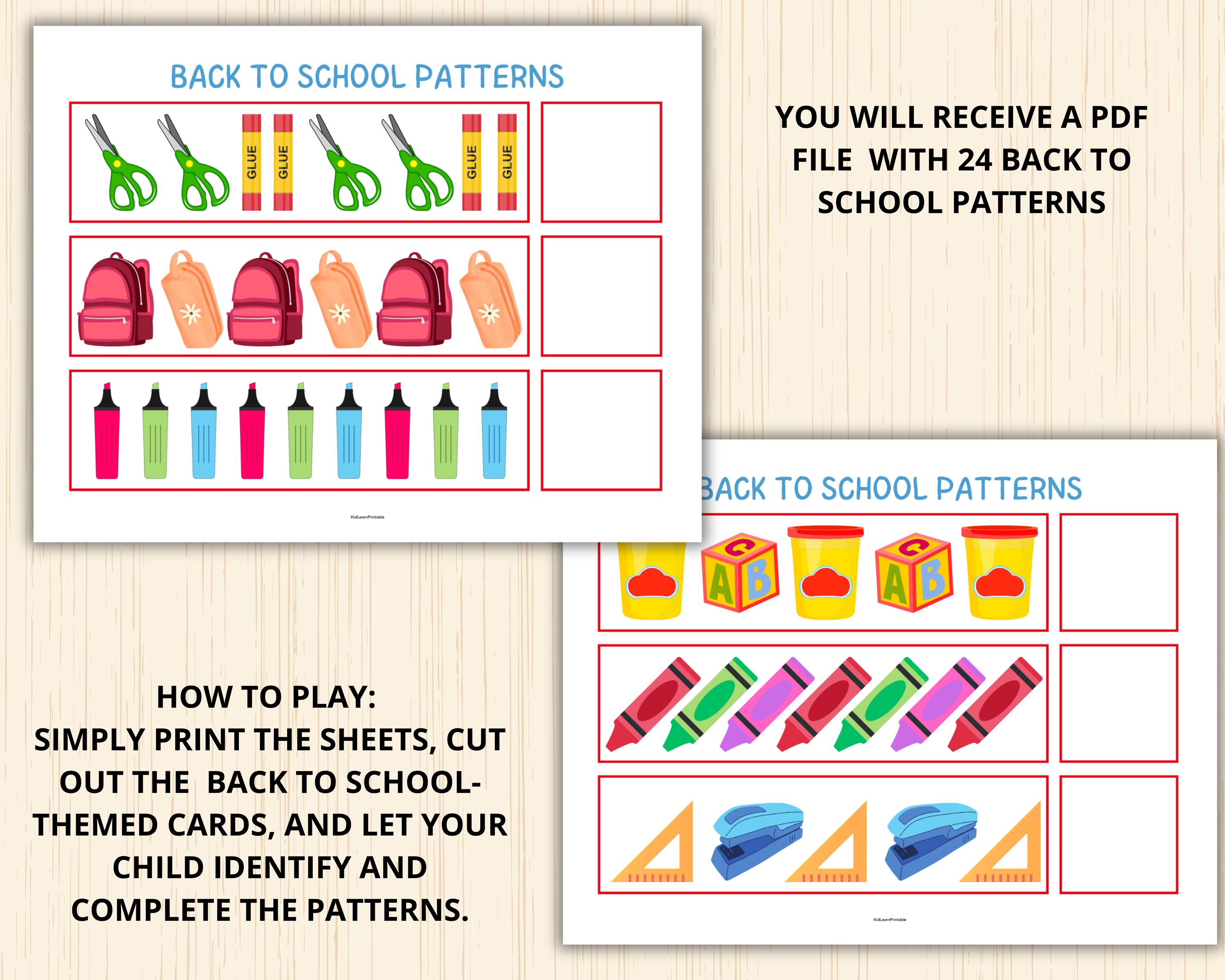 Back to School Patterns,what Comes Next,school Pattern Activity ...