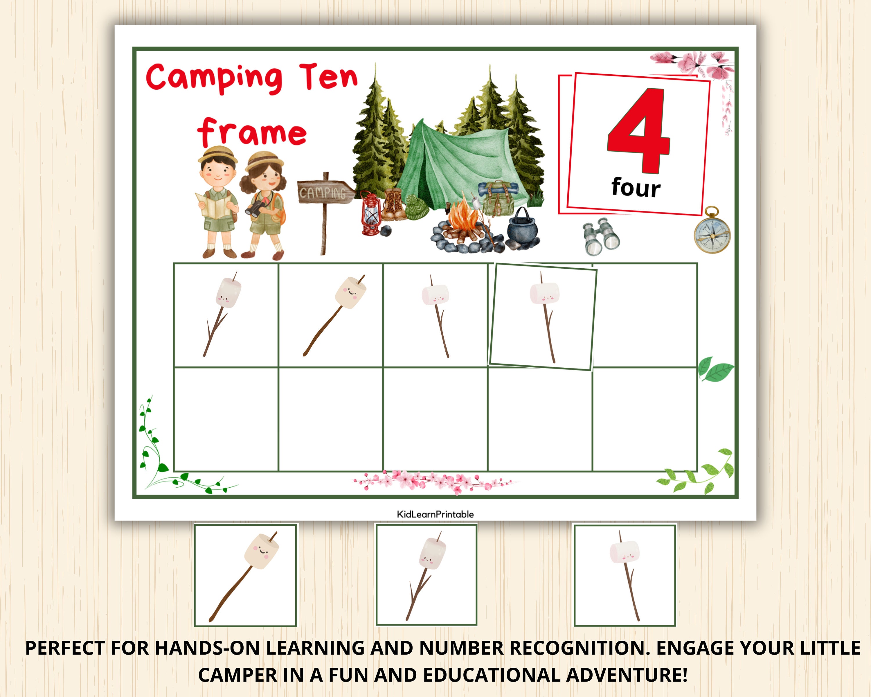 Camping Ten Frame,numbers 1-10,count and Match,camping Montessori ...
