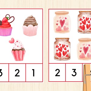 Valentine Count and Clip Cards,valentine's Day, Preschool Activity ...