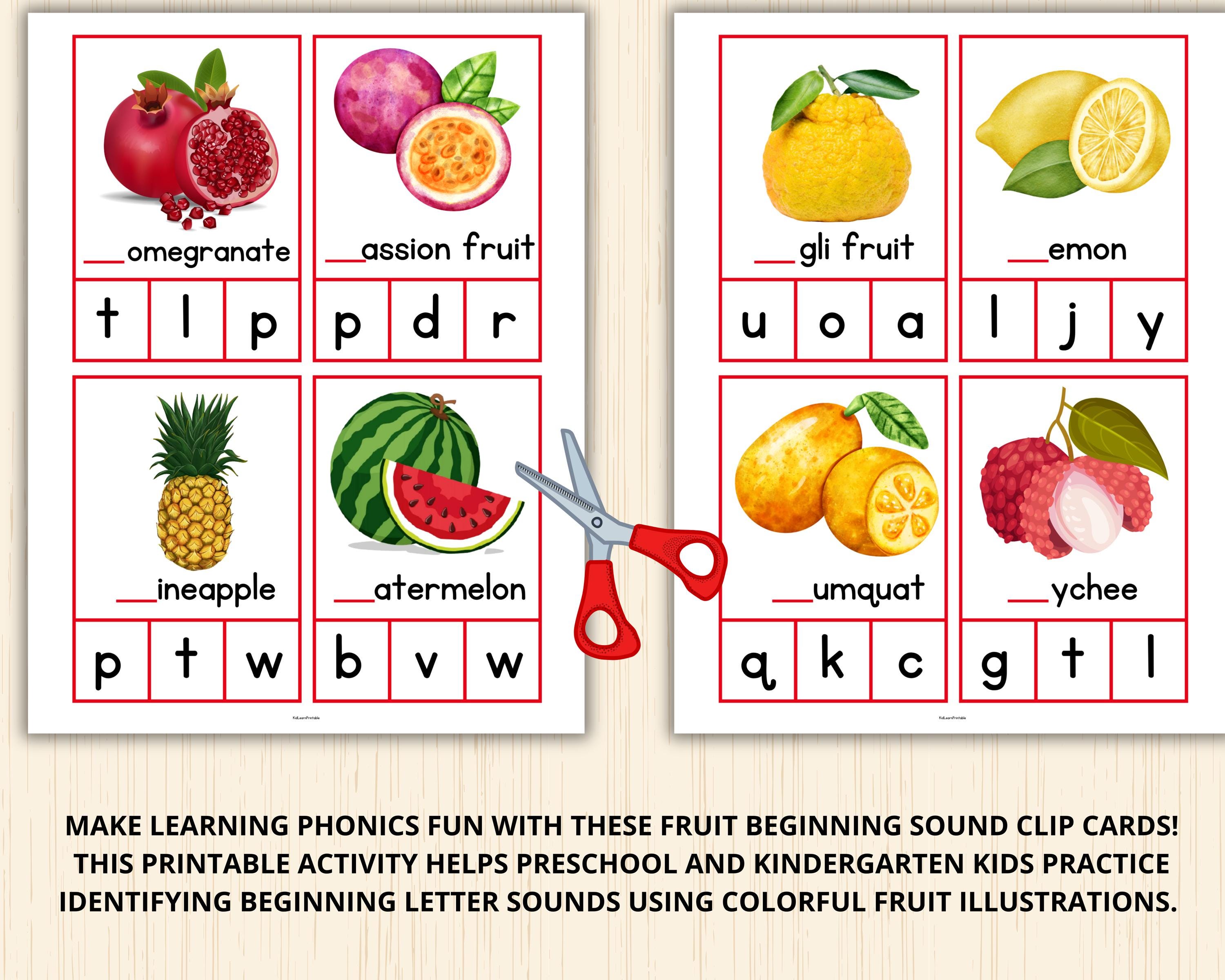 Fruit Beginning Sound Clip Cards,fruit Montessori Preschool,fruit ...