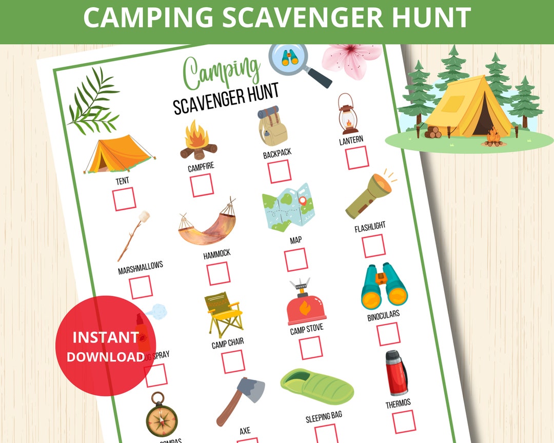 Camping Scavenger Hunt,camping Treasure Hunt,indoor Outdoor Scavenger ...