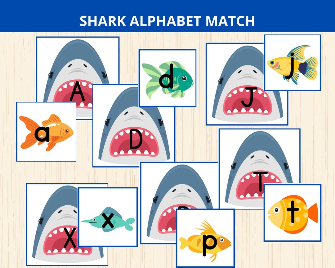 Shark Alphabet Match,summer Alphabet Matching Game,uppercase Lowercase ...