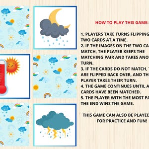 Weather Memory Game,weather Activity,weather Matching Game,weather ...
