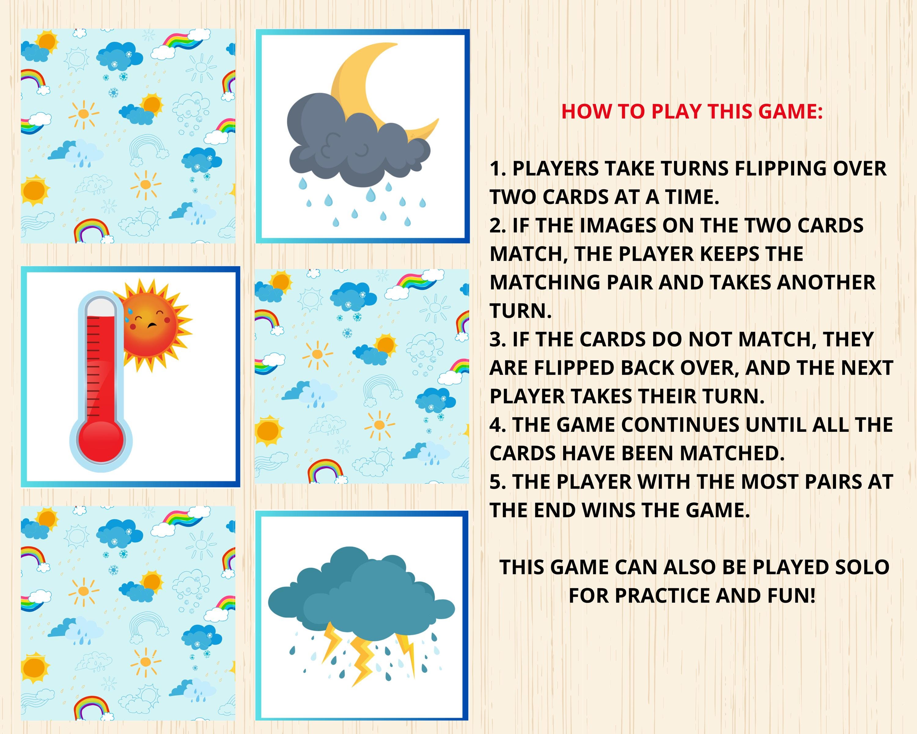 Weather Memory Game,weather Activity,weather Matching Game,weather ...
