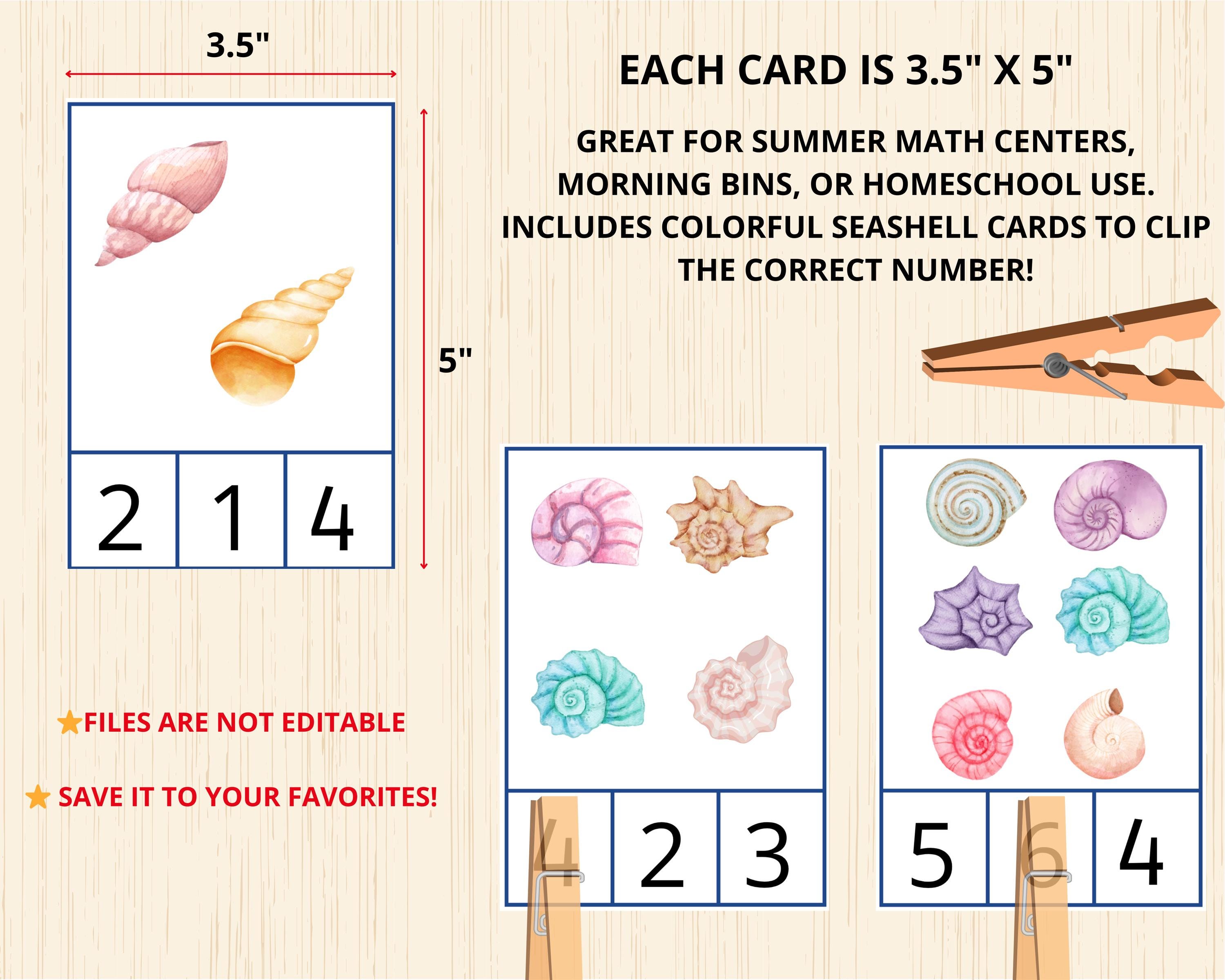 Seashell Count and Clip Card,summer Count & Clip Card,shells Counting ...