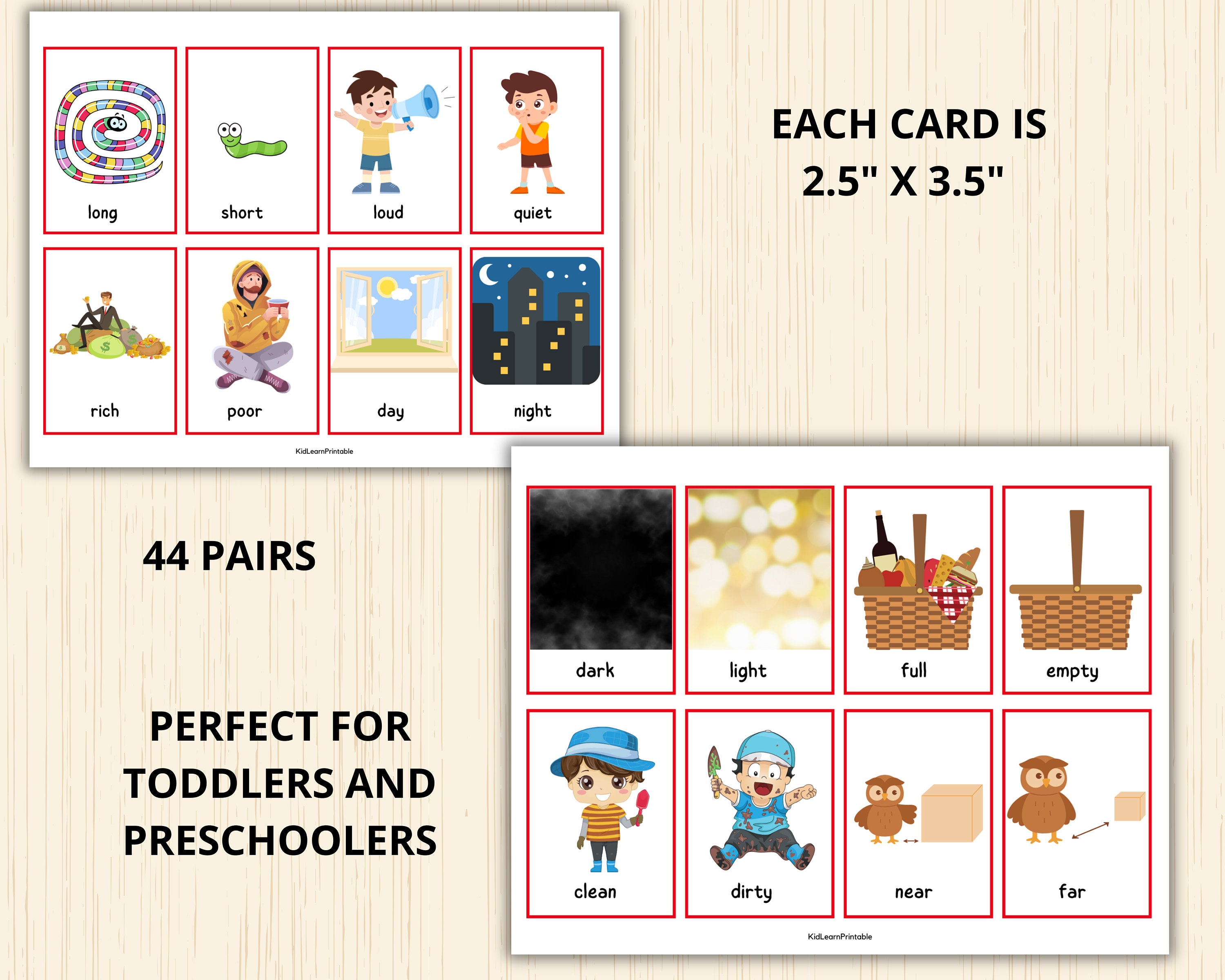 Opposites Matching Flashcards,opposites Flashcards for Kids, Pairing ...