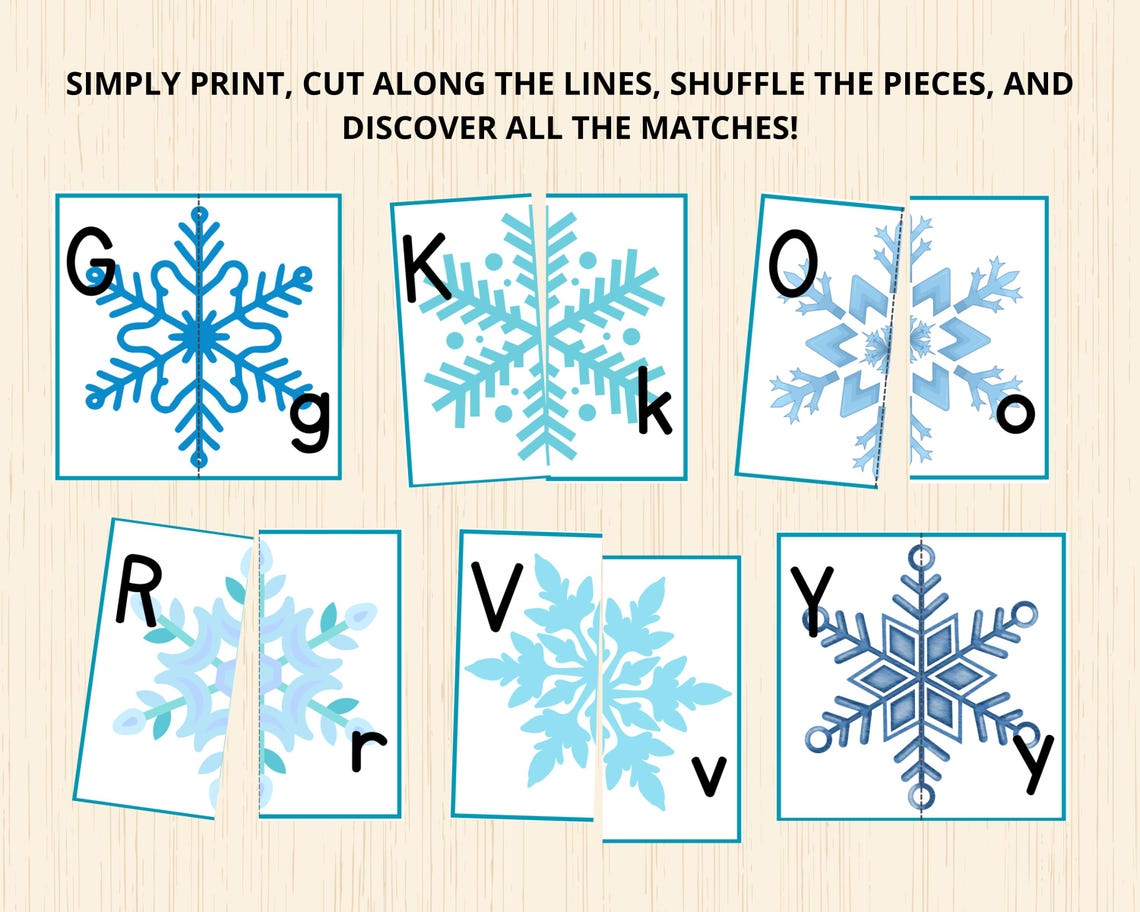 Snowflake Alphabet Puzzle,snowflake Symmetry Alphabet,winter Alphabet ...
