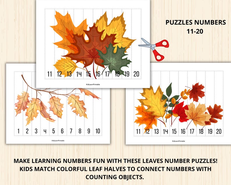 Fall Leaves Number Puzzles,autumn Preschool Math Activity,leaf Puzzle ...