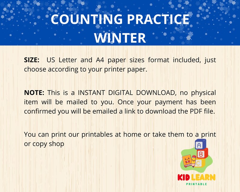 Winter Counting Practice 1-10, Matching Activity, Toddler, Preschool ...