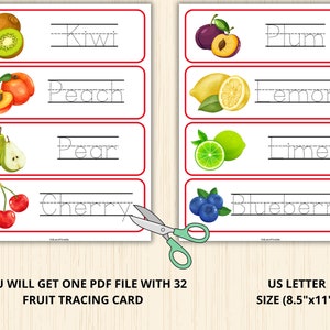 Fruit Word Tracing Cards,words Tracing Flashcards for Kids,fruits ...