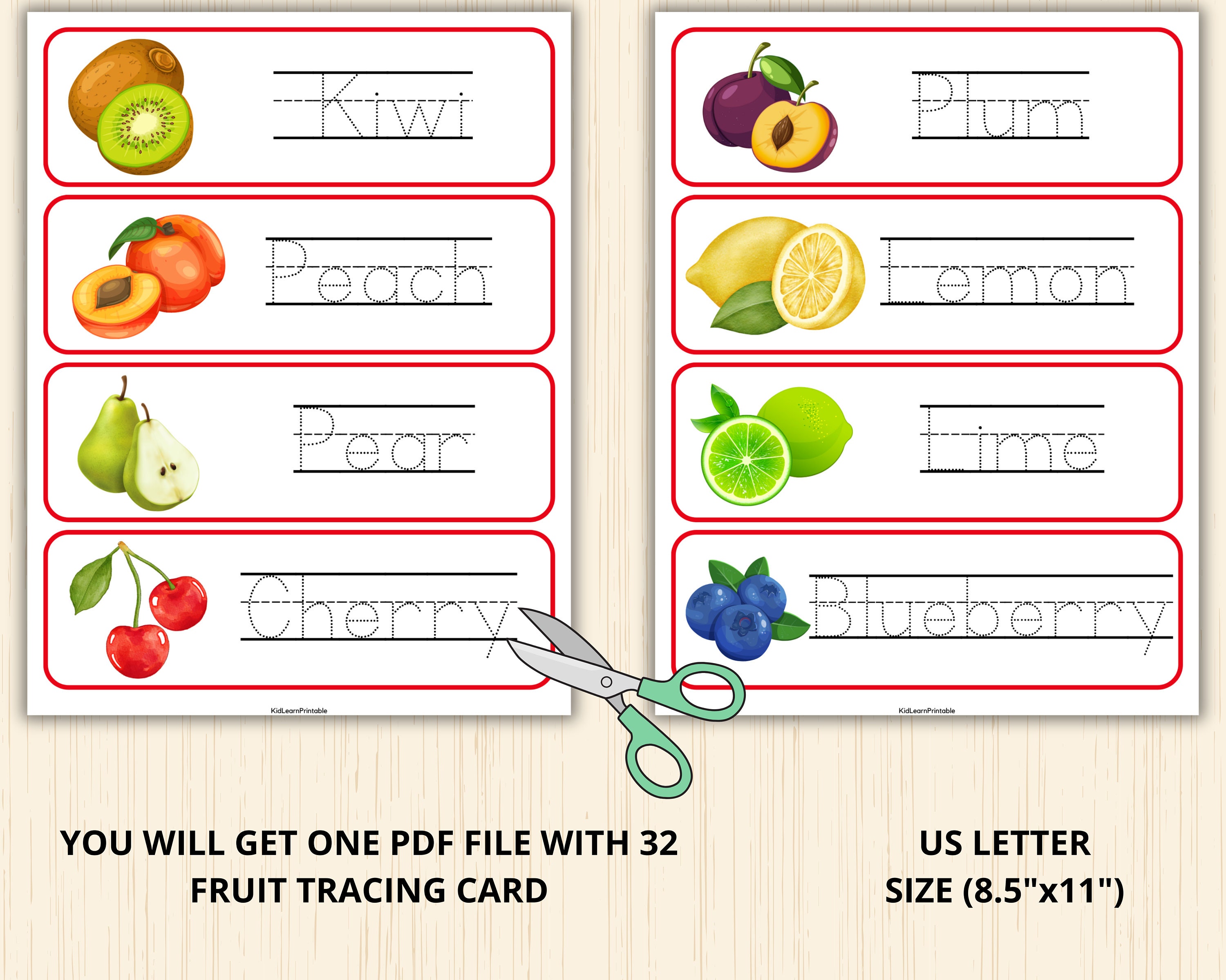 Fruit Word Tracing Cards,words Tracing Flashcards for Kids,fruits ...